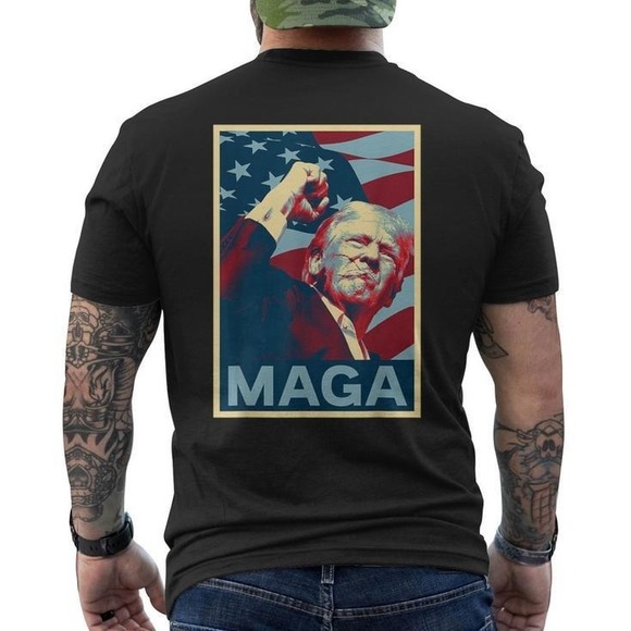 Gildan | Shirts | Trump 224 Fight Fist Pump Us Flag Style Poster Maga ...